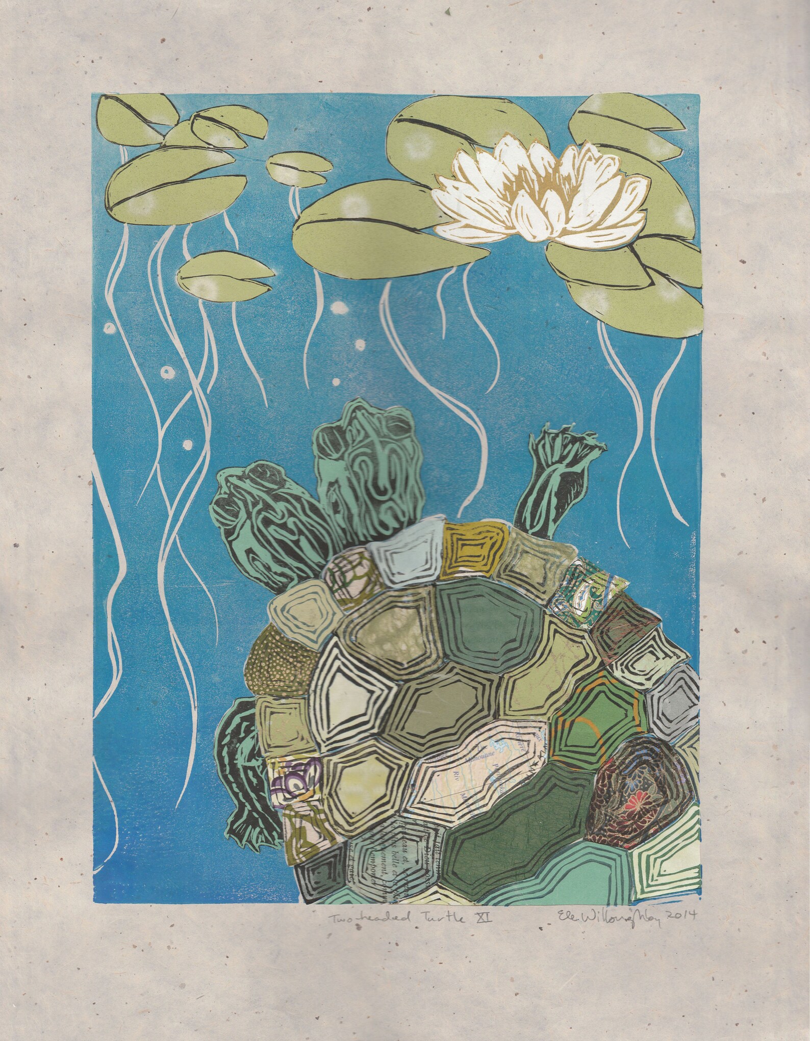 Two-headed Turtle Block Print With Mixed Papers Lino Block | Etsy Canada