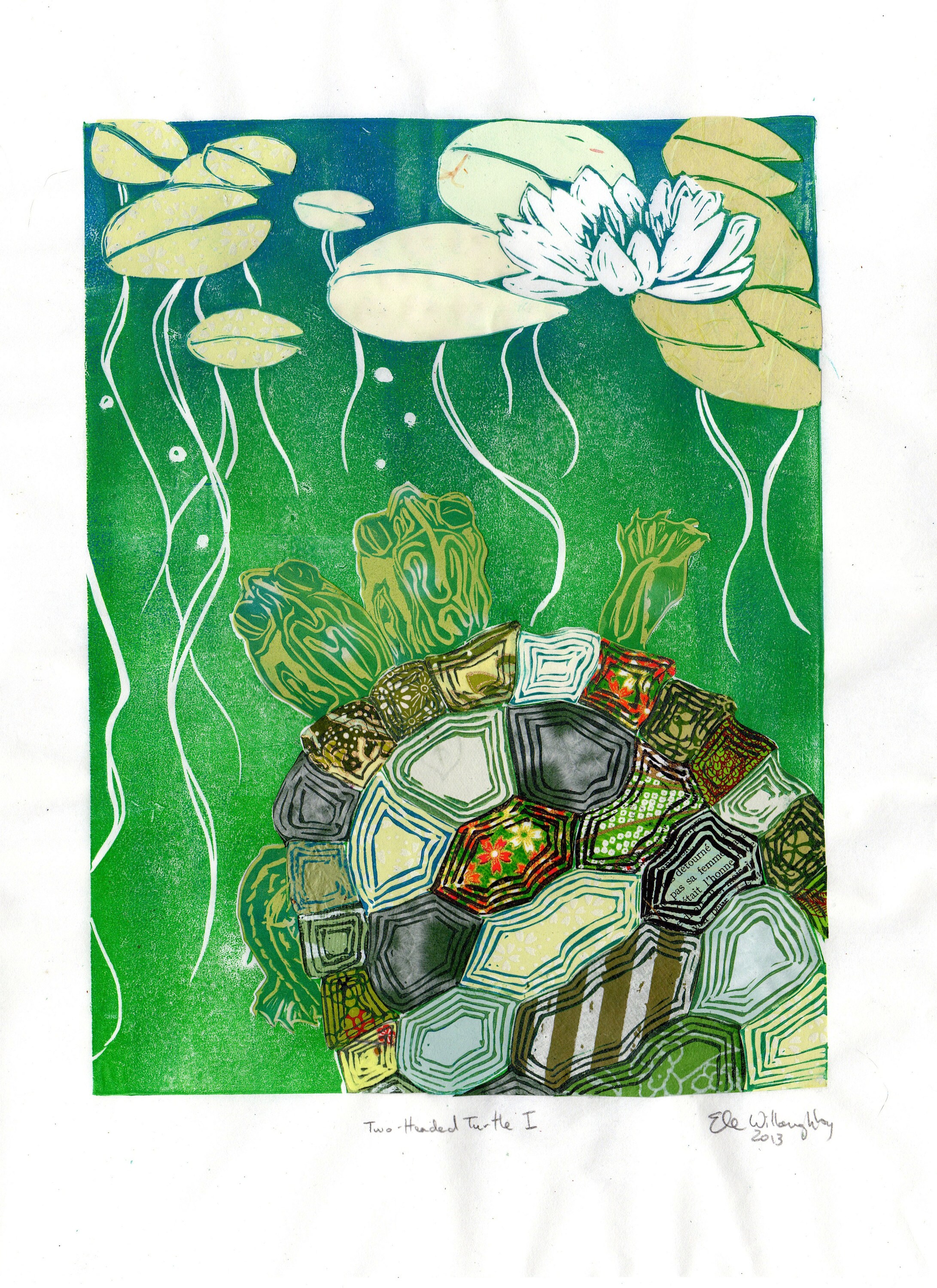 Two-headed Turtle Block Print With Mixed Papers Lino Block - Etsy Canada