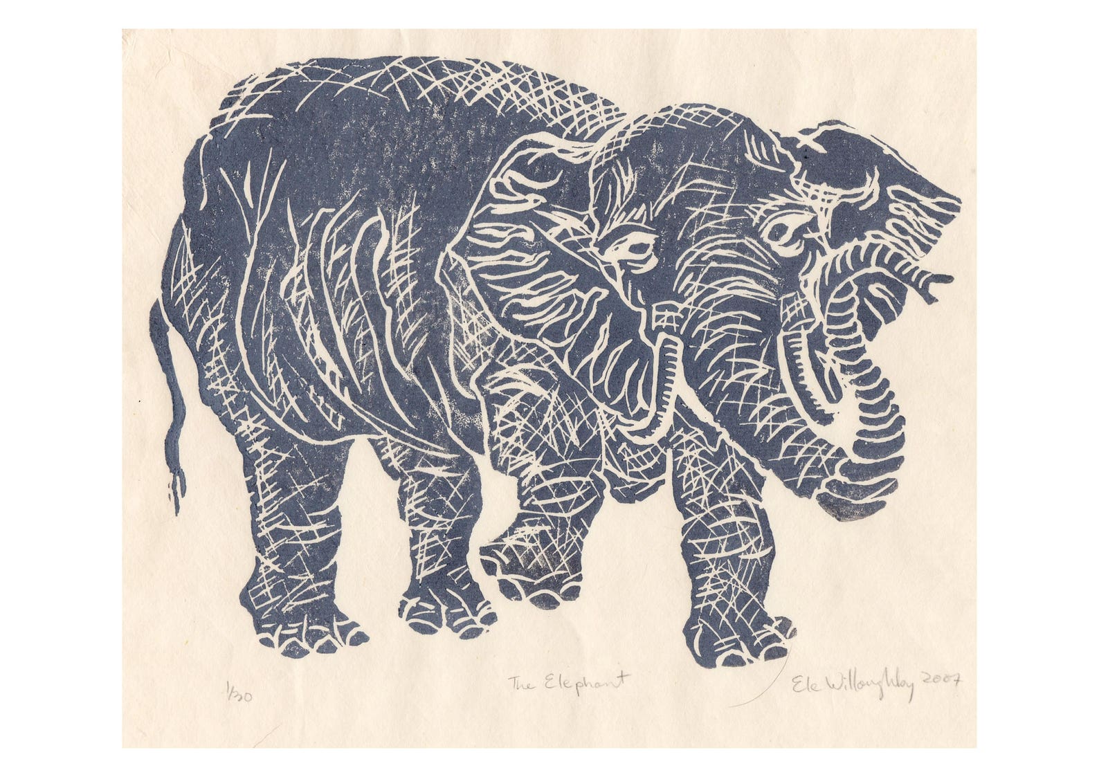 Elephant E Monogram Linocut, Alphabet Typographic Lino Block Print With ...