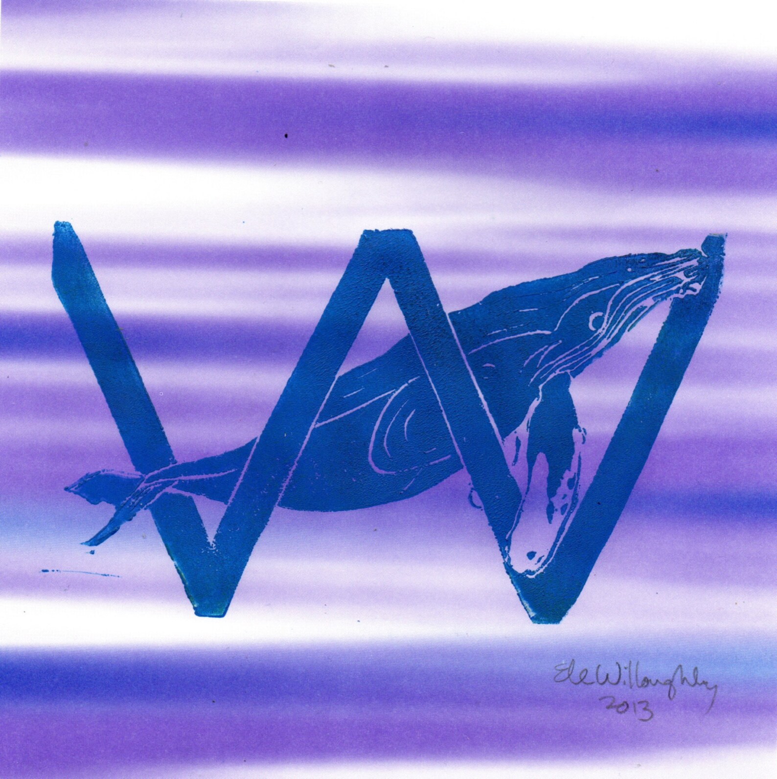 Whale W Monogram Linocut Alphabet Typographic Lino Block | Etsy