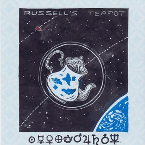 Russell's Teapot Lino Block Print: Philosophy Art, Celestial Teapot - Etsy