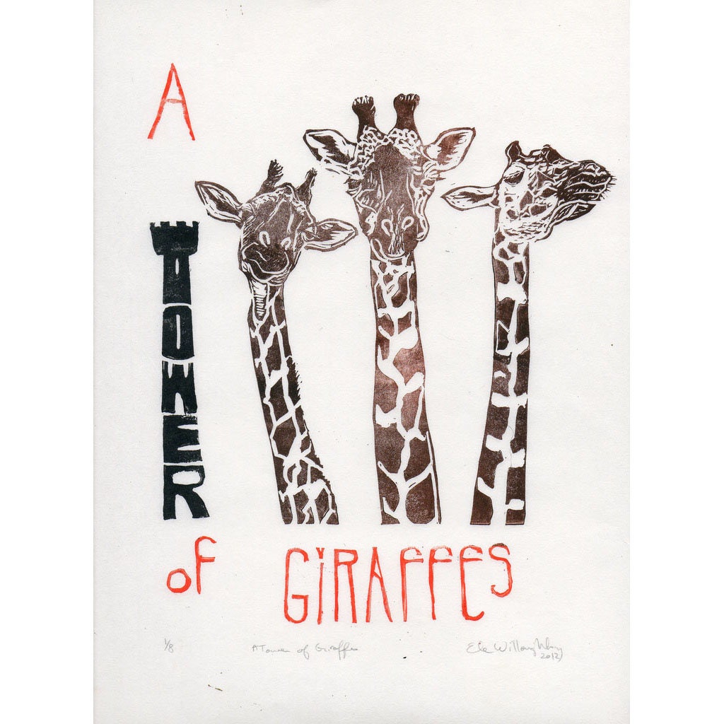Giraffe G Monogram Print, Alphabet Typographic Lino Block Print - Etsy