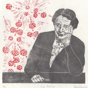 Lise Meitner and Nuclear Fission Print, History of Physics, Lino Block ...