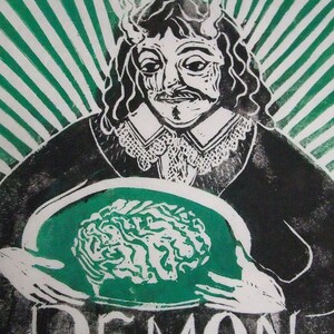 Descartes Demon Linocut, Imaginary Friends of Science Collection, René ...