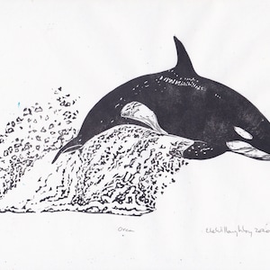 Orca Block Print, Linocut Print of a Killer Whale in Black and White - Etsy