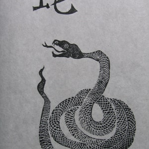 She - the Snake Print, Chinese Zodiac Black and White Lino Block Print ...