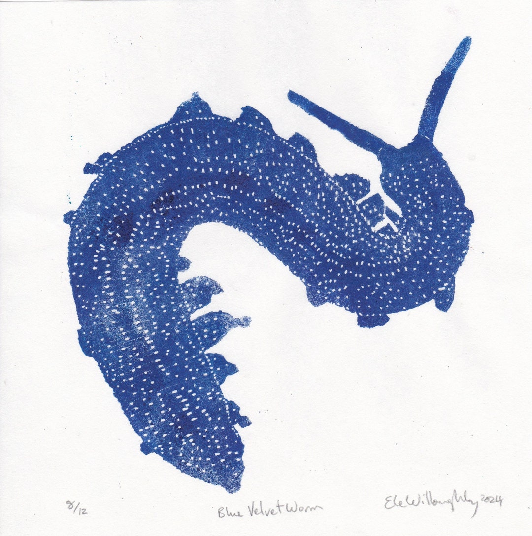 Blue Velvet Worm Lino Block Print - Etsy