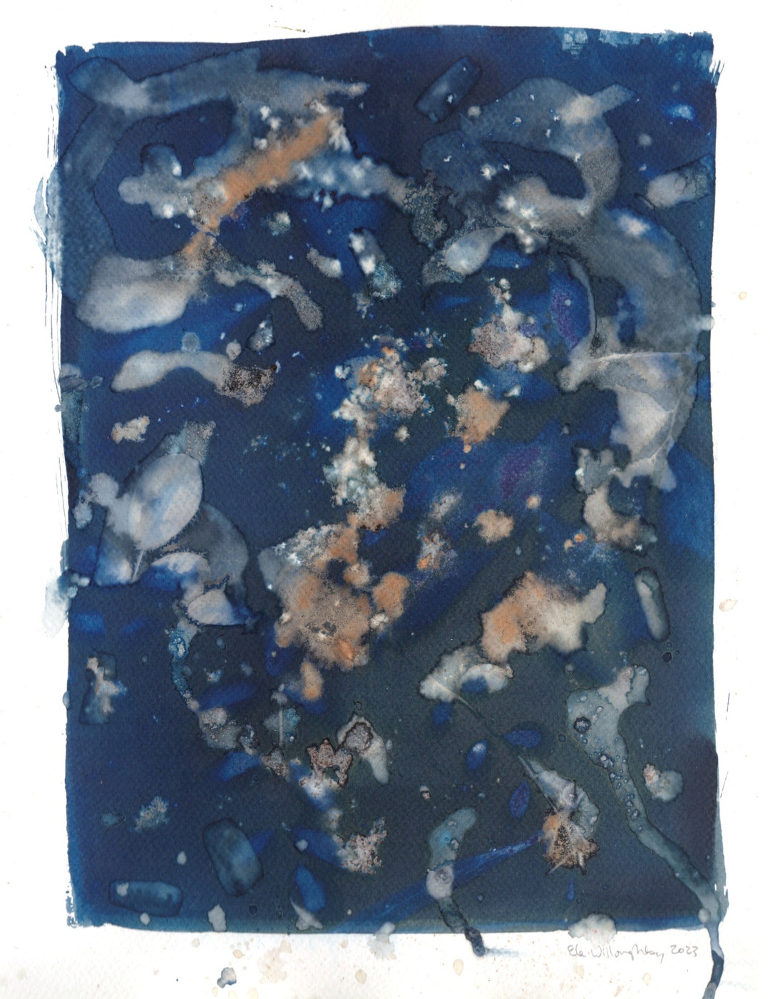 Abstract Wet Cyanotype With Leaves and Splashed and More on Watercolour ...