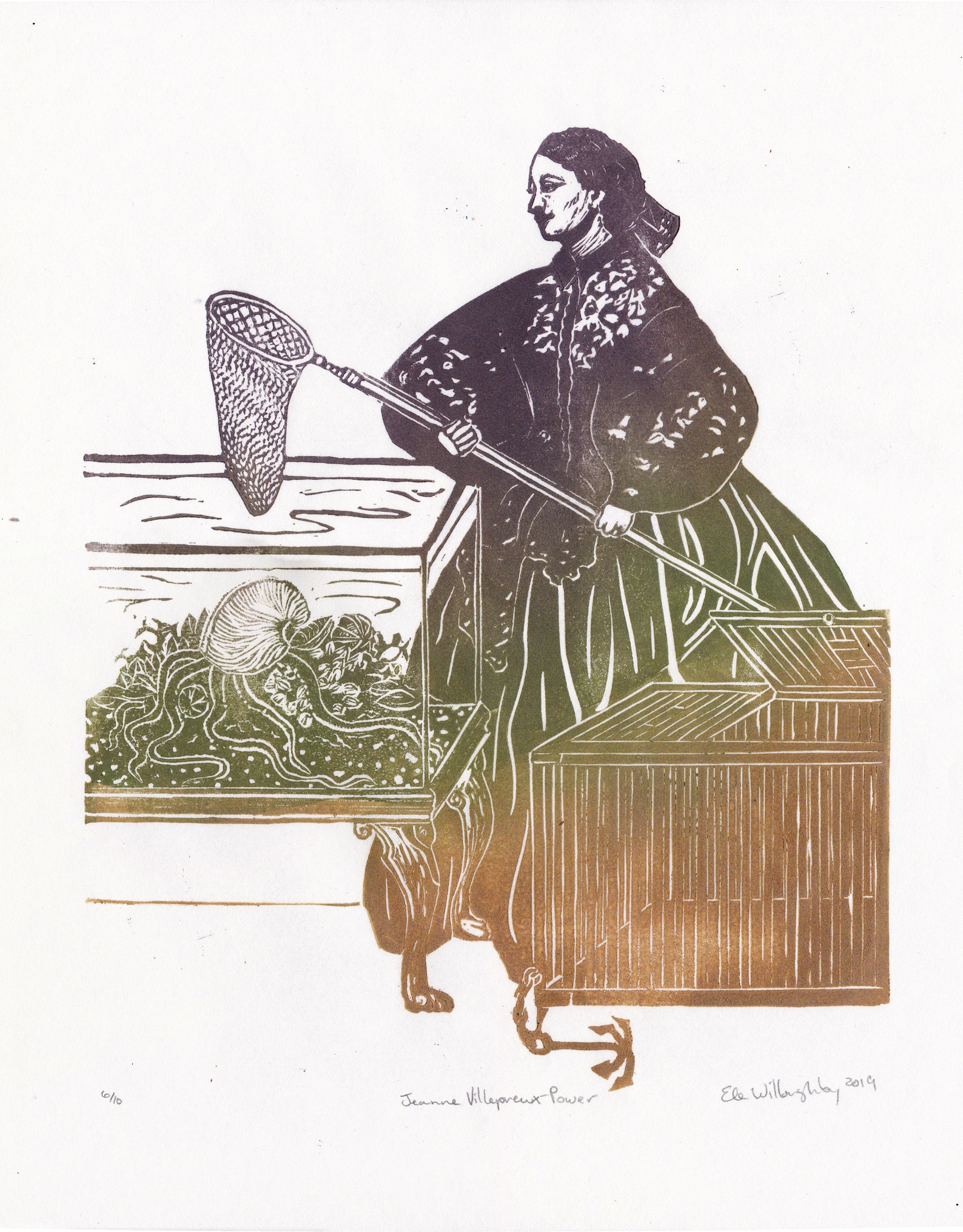 Lino block print of Jeanne Villepreux-Power Inventor of | Etsy