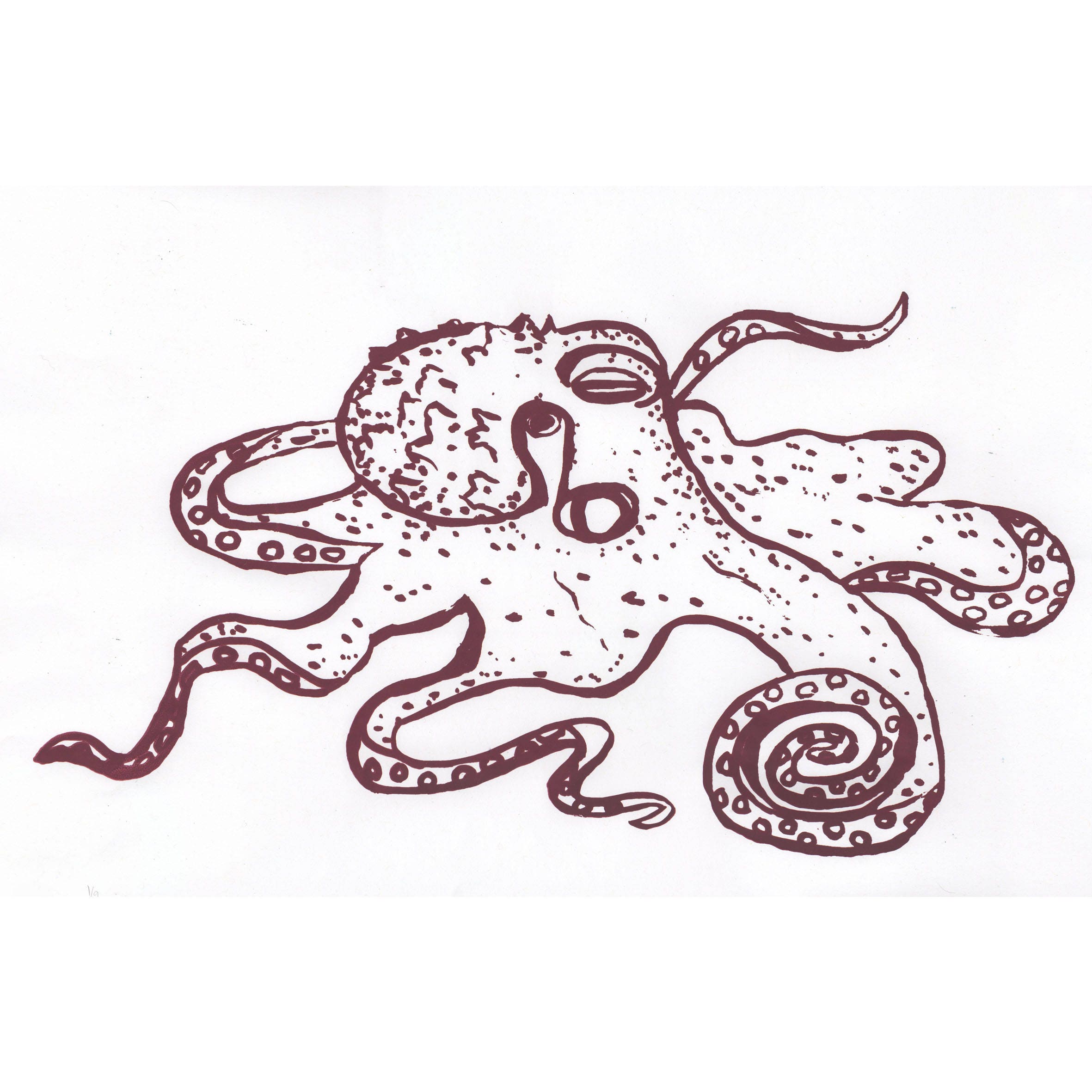 Octopus Linocut Lino Block Print Octopus Ocean Animal Art - Etsy Canada