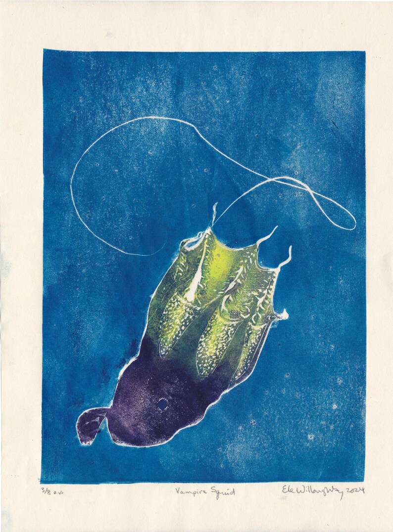 Vampire Squid Lino Block Print - Etsy