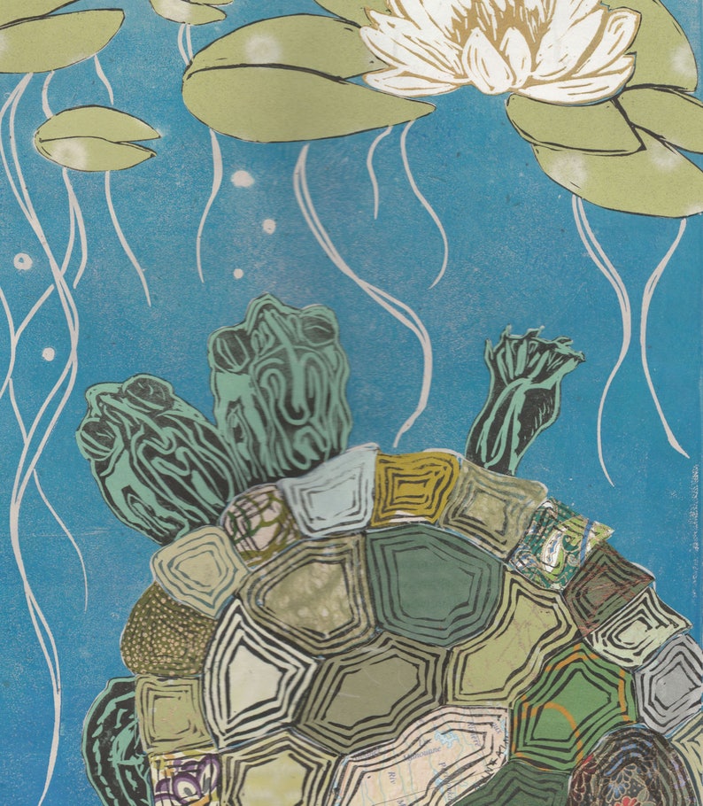 Two-headed Turtle Block Print With Mixed Papers Lino Block - Etsy Canada