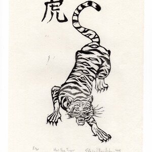 Hu, the Tiger, Linocut, 3rd in Chinese Zodiac, Black and White Animals ...