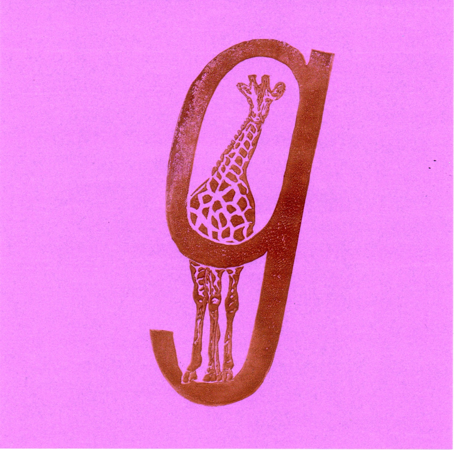 Giraffe G Monogram Print, Alphabet Typographic Lino Block Print - Etsy