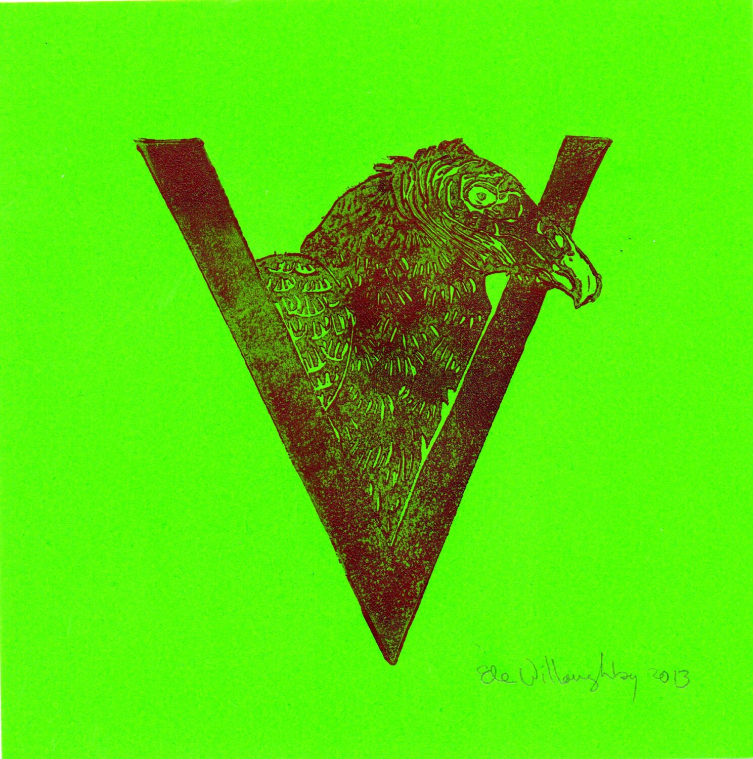 Vulture Monogram Linocut Print: Letter V Typographic Art - Etsy