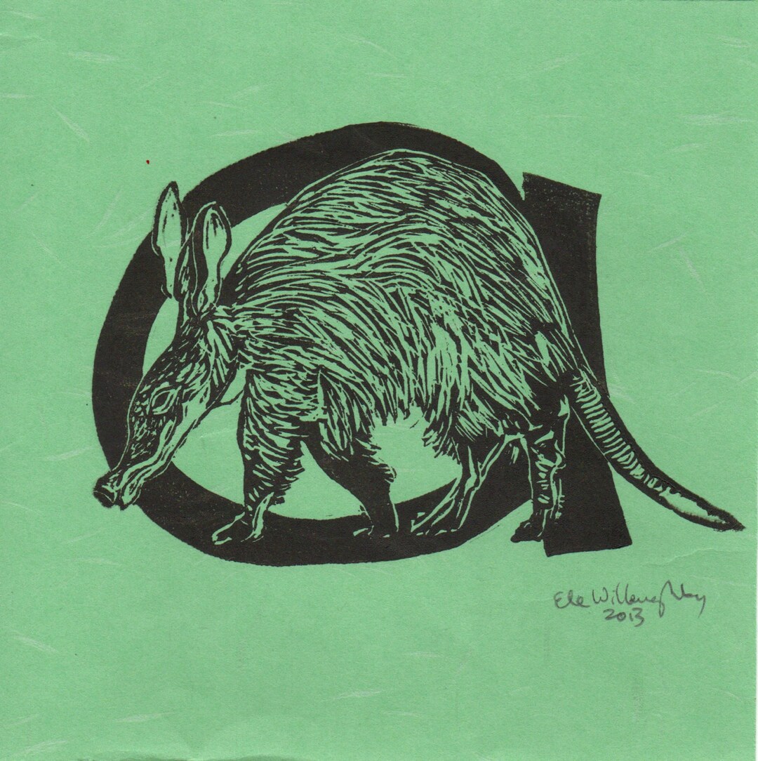 Aardvark A Monogram Linocut, Alphabet Typographical Lino Block With ...