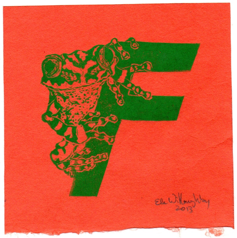 Frog F Monogram Print Alphabet Animals Typographical Lino | Etsy