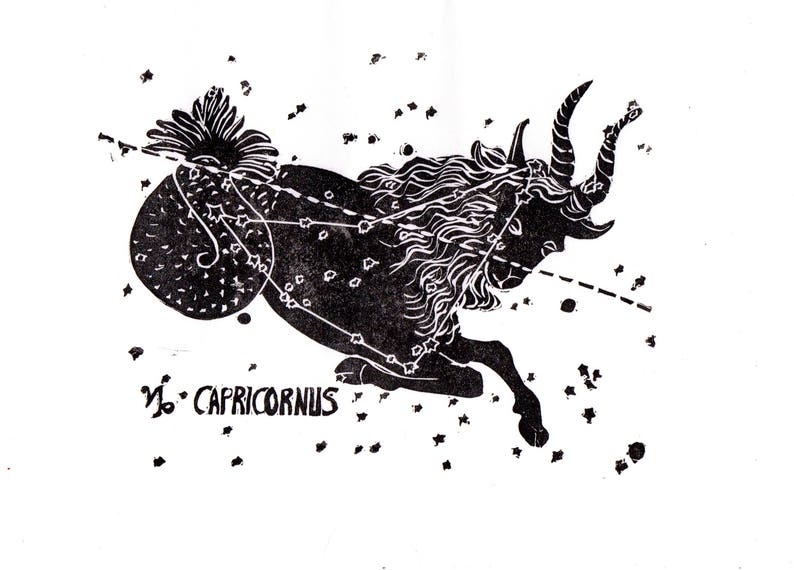 Capricorn Constellation Print in Black and White, Constellations of the ...