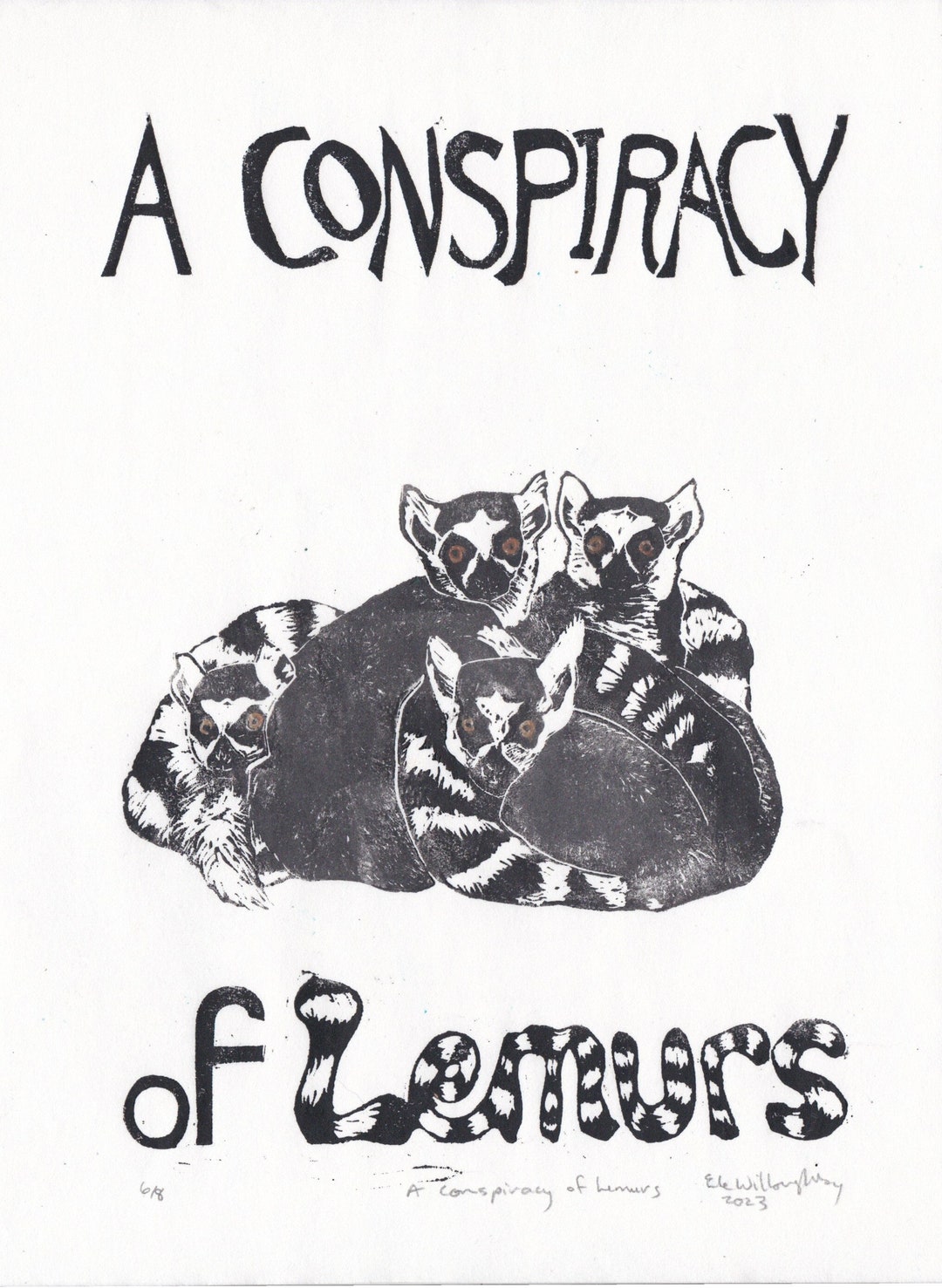 A Conspiracy of Lemurs Lino Block Print: Terms of Venery Animal Art - Etsy