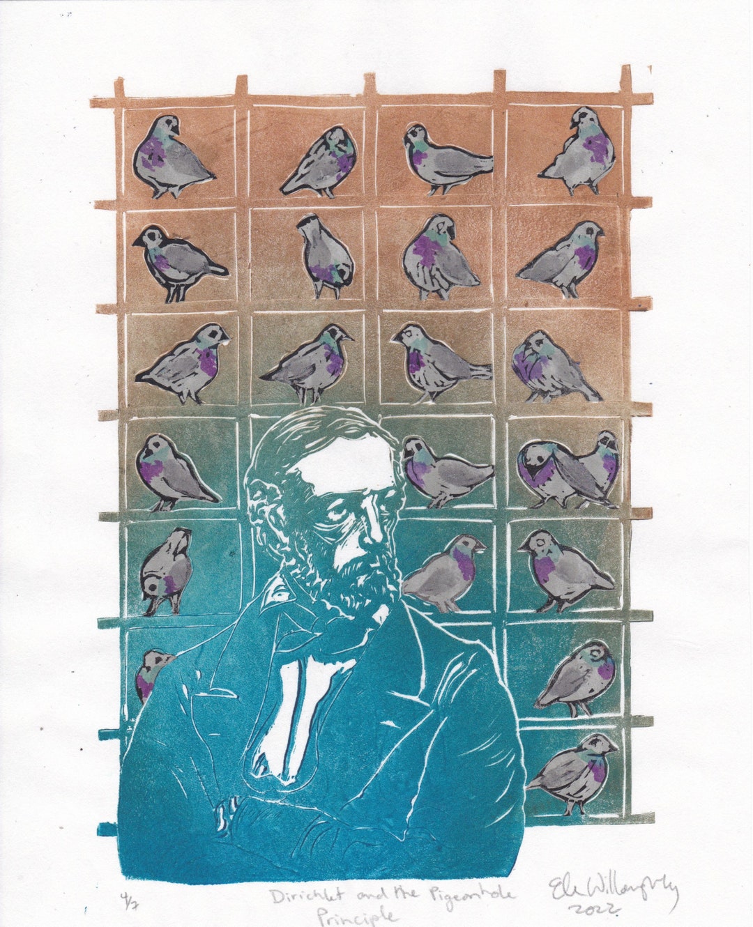 Lino Block Print of Mathematician Dirichlet and the Pigeonhole ...