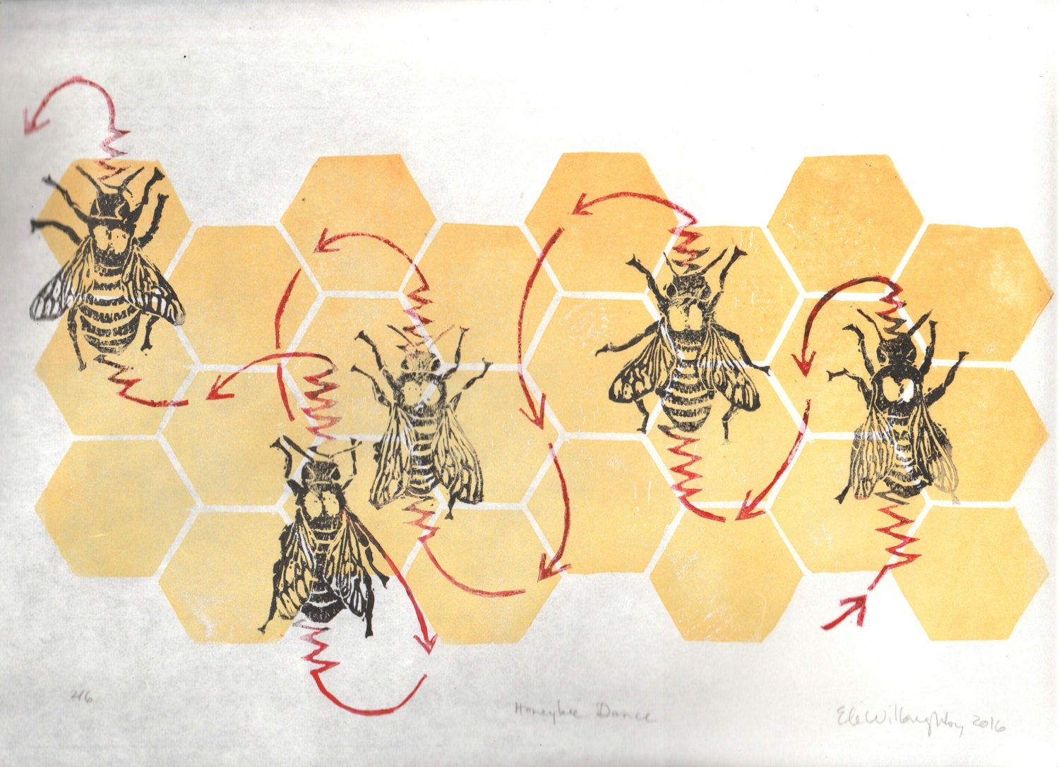 Honeybee Dance Lino Block Print Pollinator Bee Biodiversity | Etsy