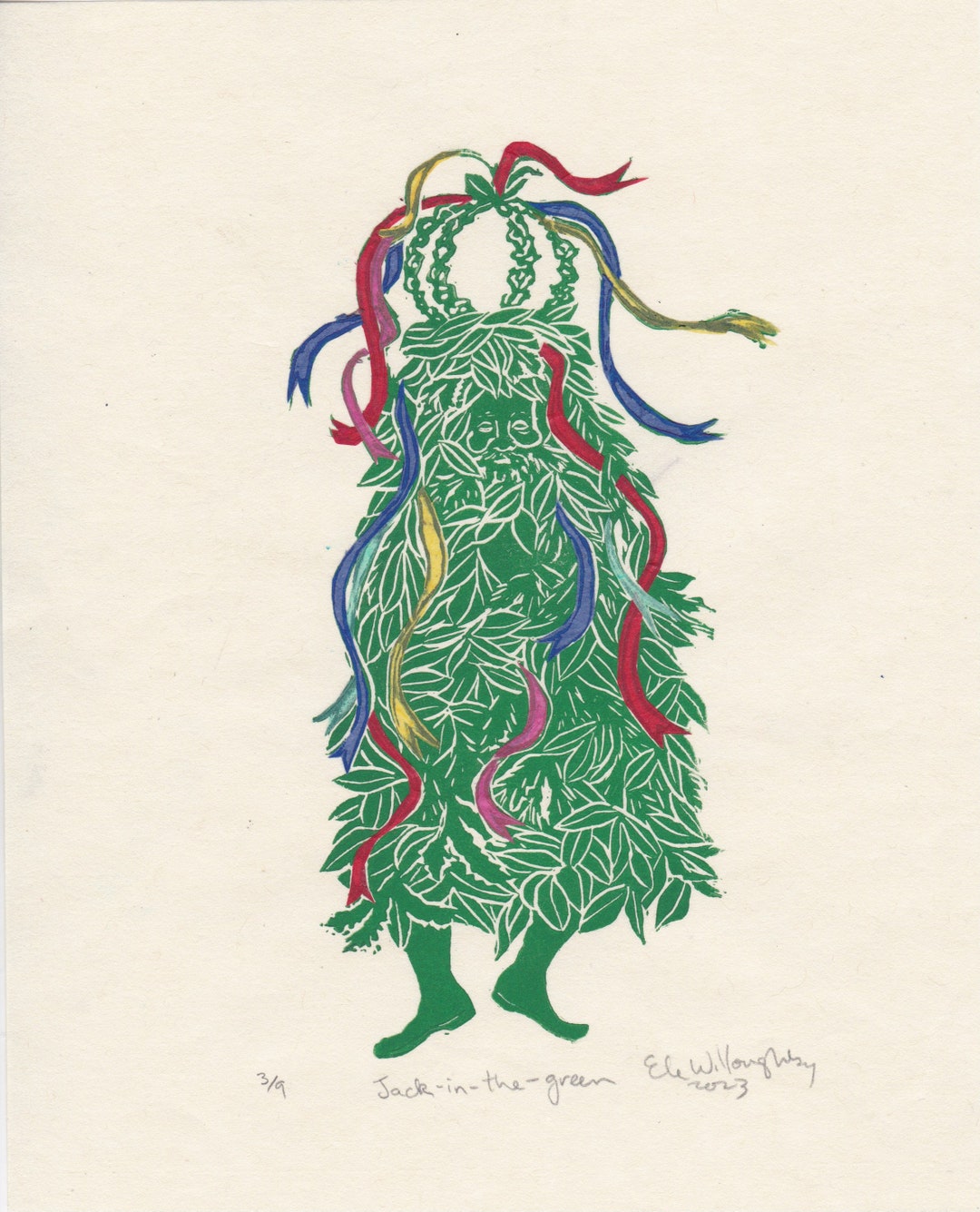 Jack-in-the-green Lino Block Print - May Day English Folklore - Green ...