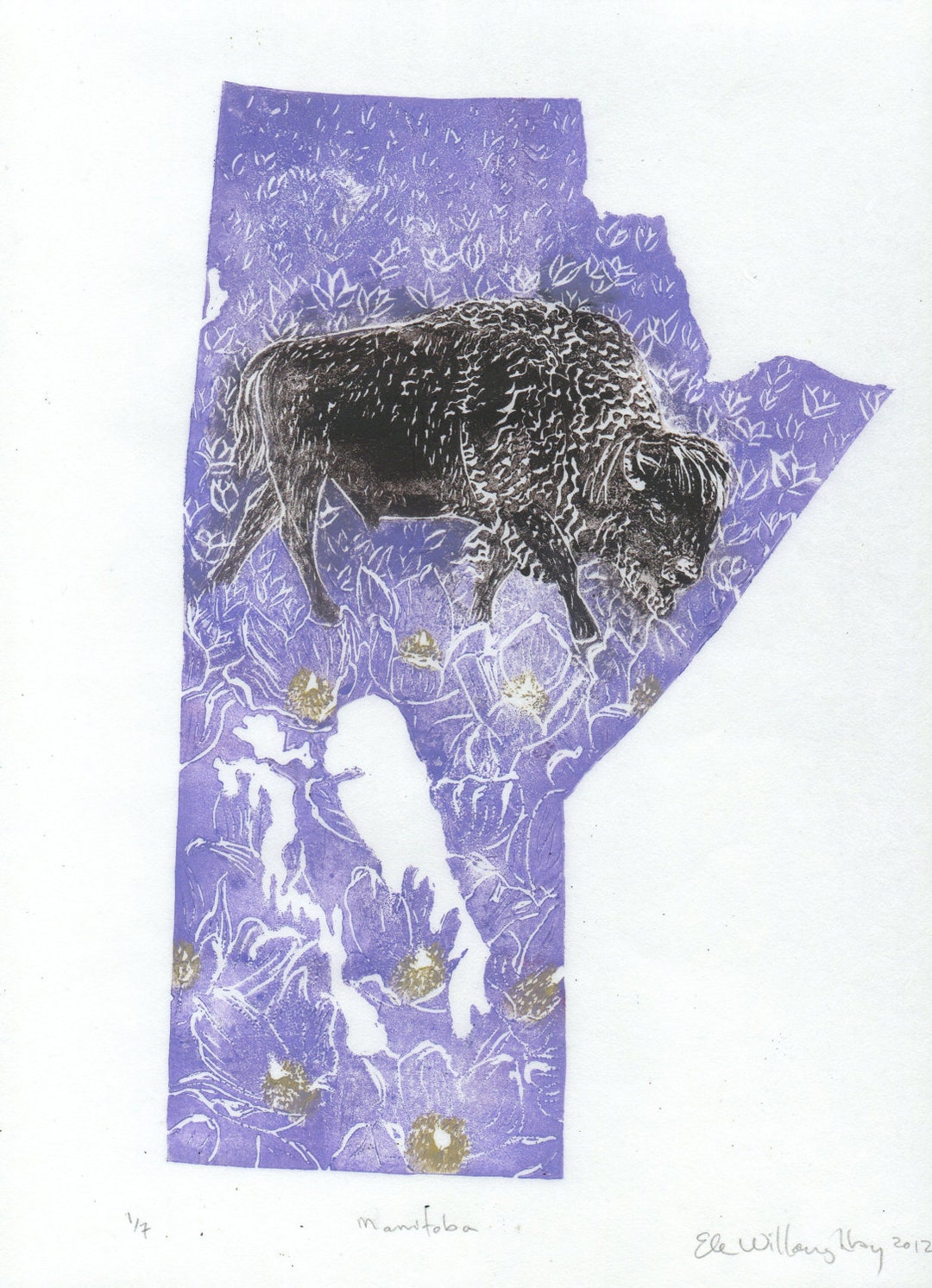 Manitoba Bison & Crocus Linocut Print: Canadian Province Art - Etsy