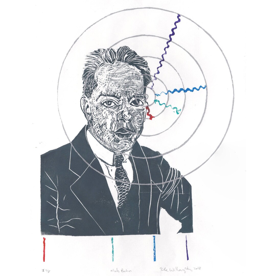 Niels Bohr Linocut Print: Hydrogen Atom, Physicist Portrait, Quantum ...