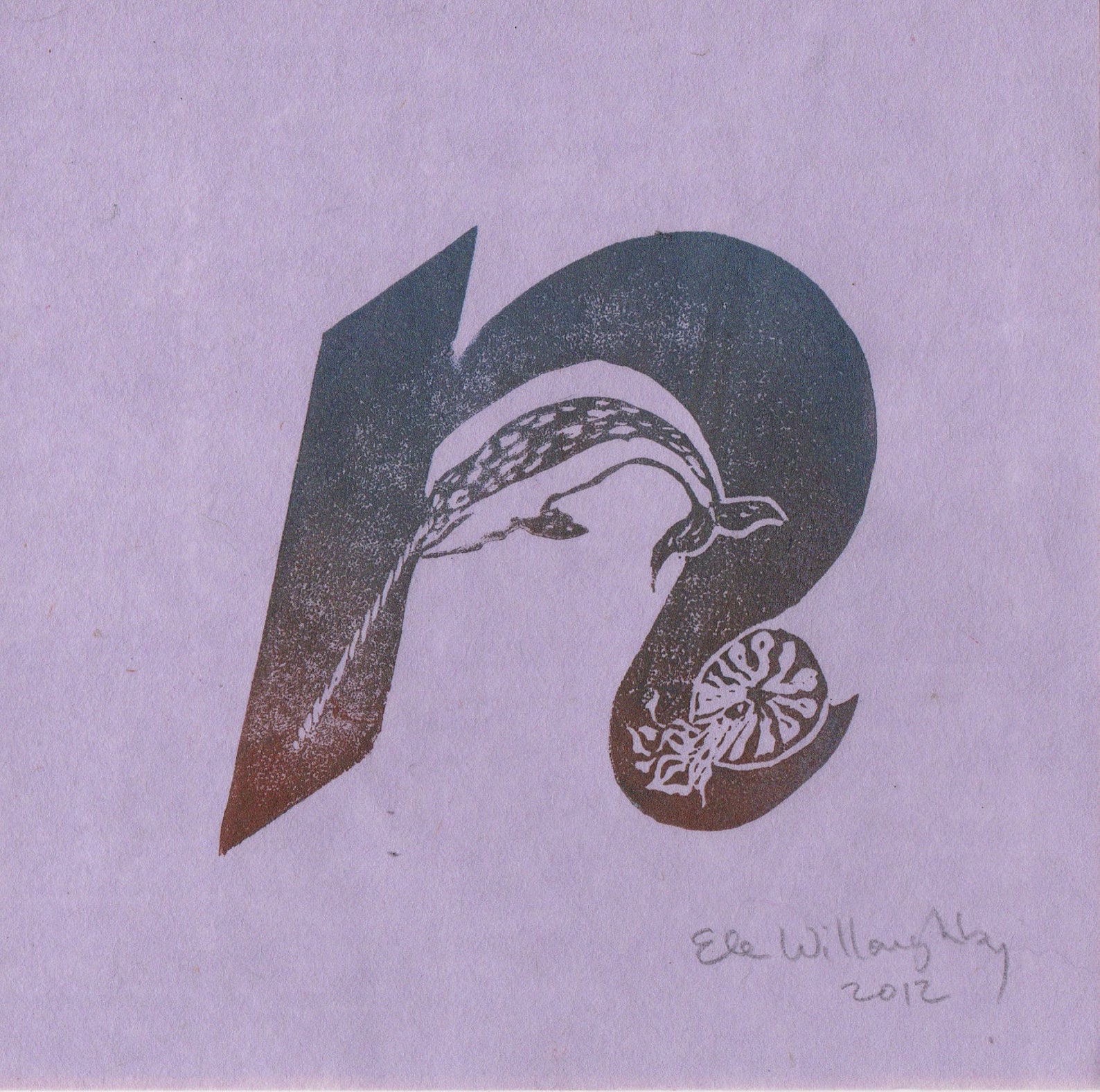 Narwhal Nautilus N Monogram Print Alphabet Typographic Lino - Etsy