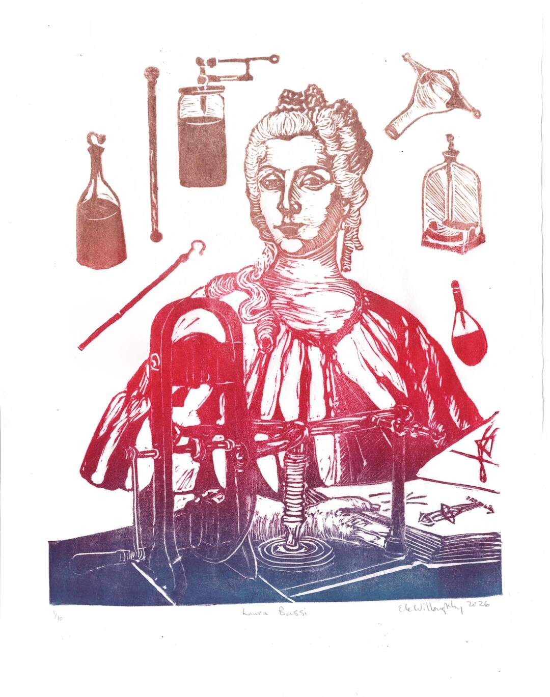 Lino Block Print of Italian Enlightenment Physicist Laura Bassi - Etsy