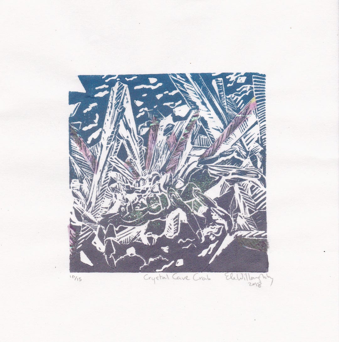 Crystal Cave Crab Mini Print: Imaginary Zoology Linocut - Etsy