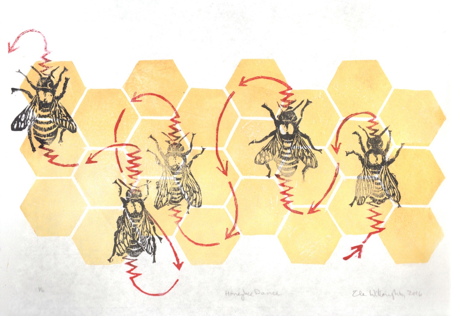 Honeybee Dance Lino Block Print Pollinator Bee Biodiversity | Etsy