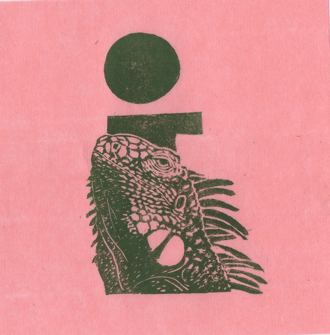Iguana 'i' Monogram Print: Linocut Alphabet Art - Etsy