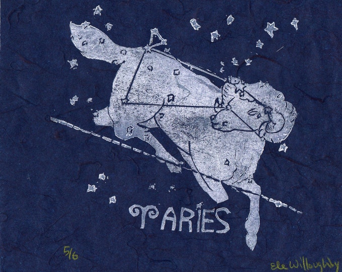 Aries Constellation Linocut, Constellations of the Zodiac Collection ...