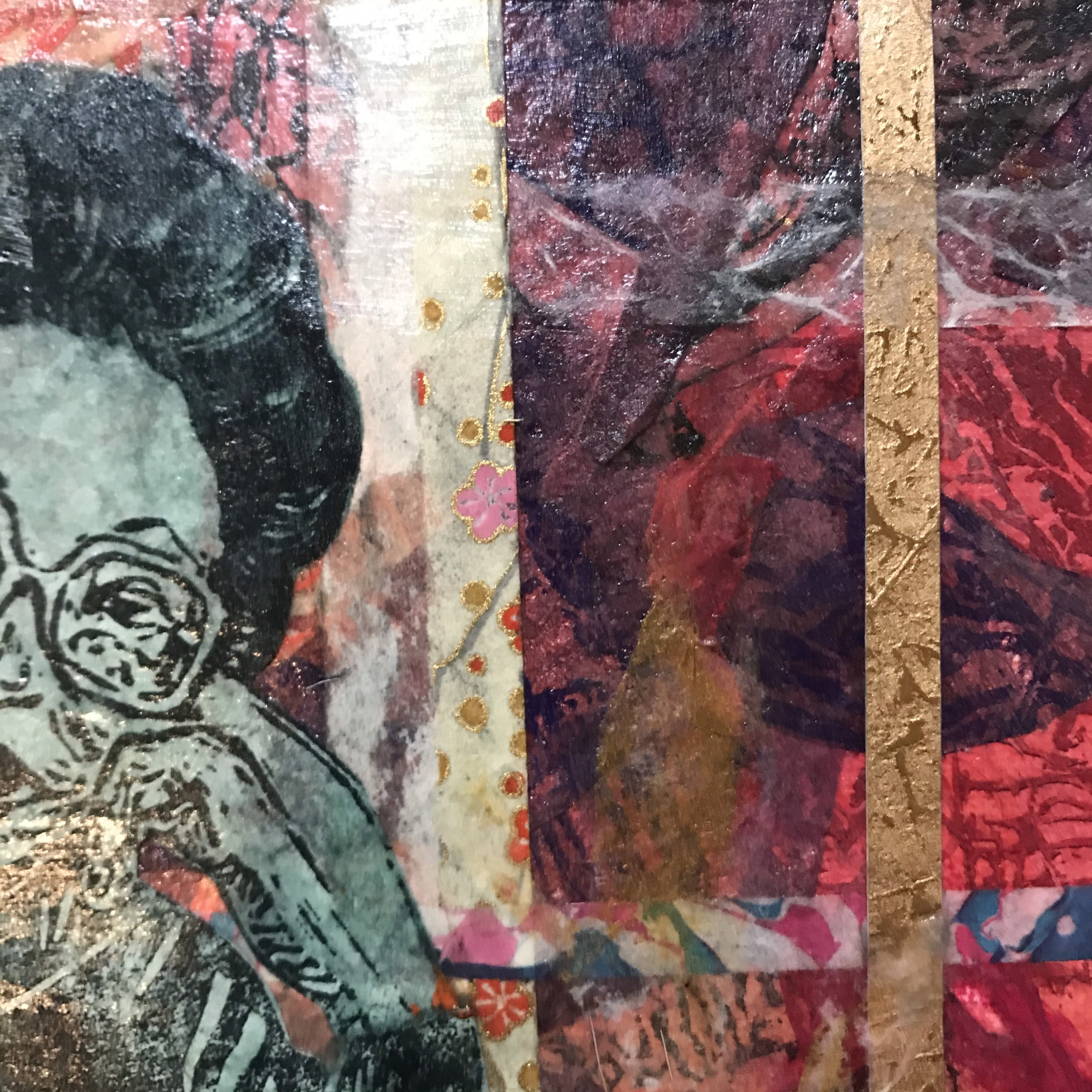 Multimedia with handprinted linocut and layered washi collage | Etsy