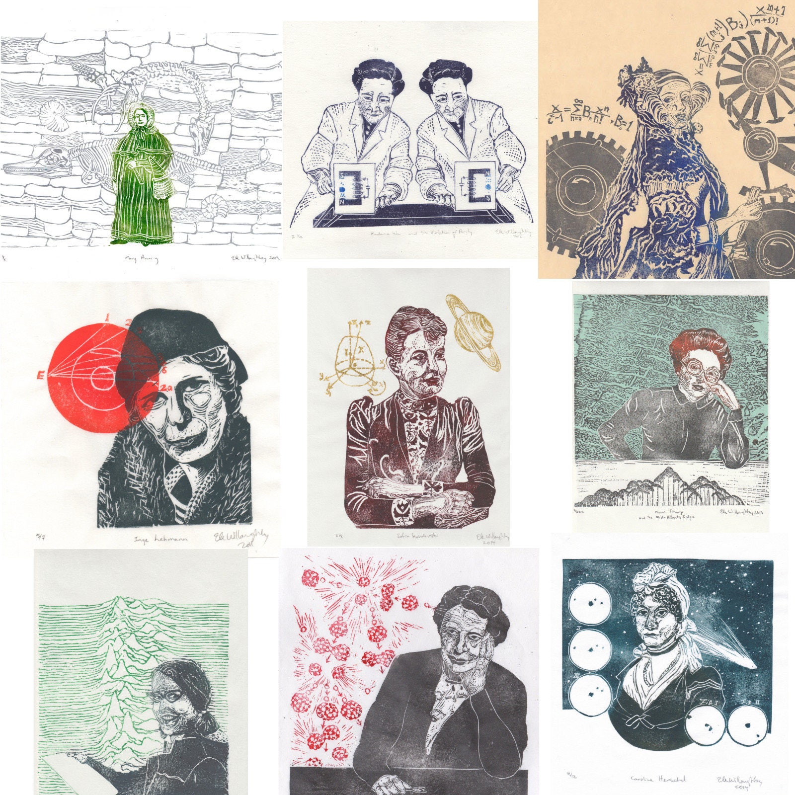Lise Meitner and Nuclear Fission Print, History of Physics, Lino Block ...