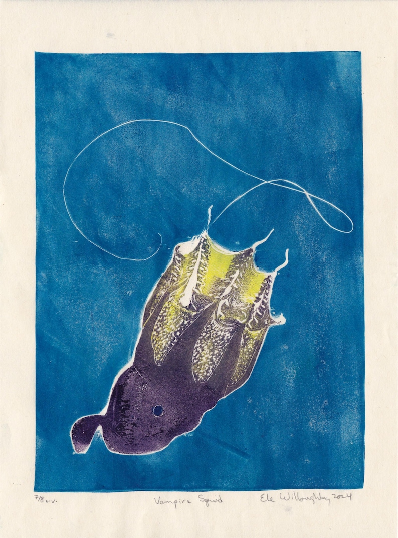 Vampire Squid Lino Block Print - Etsy