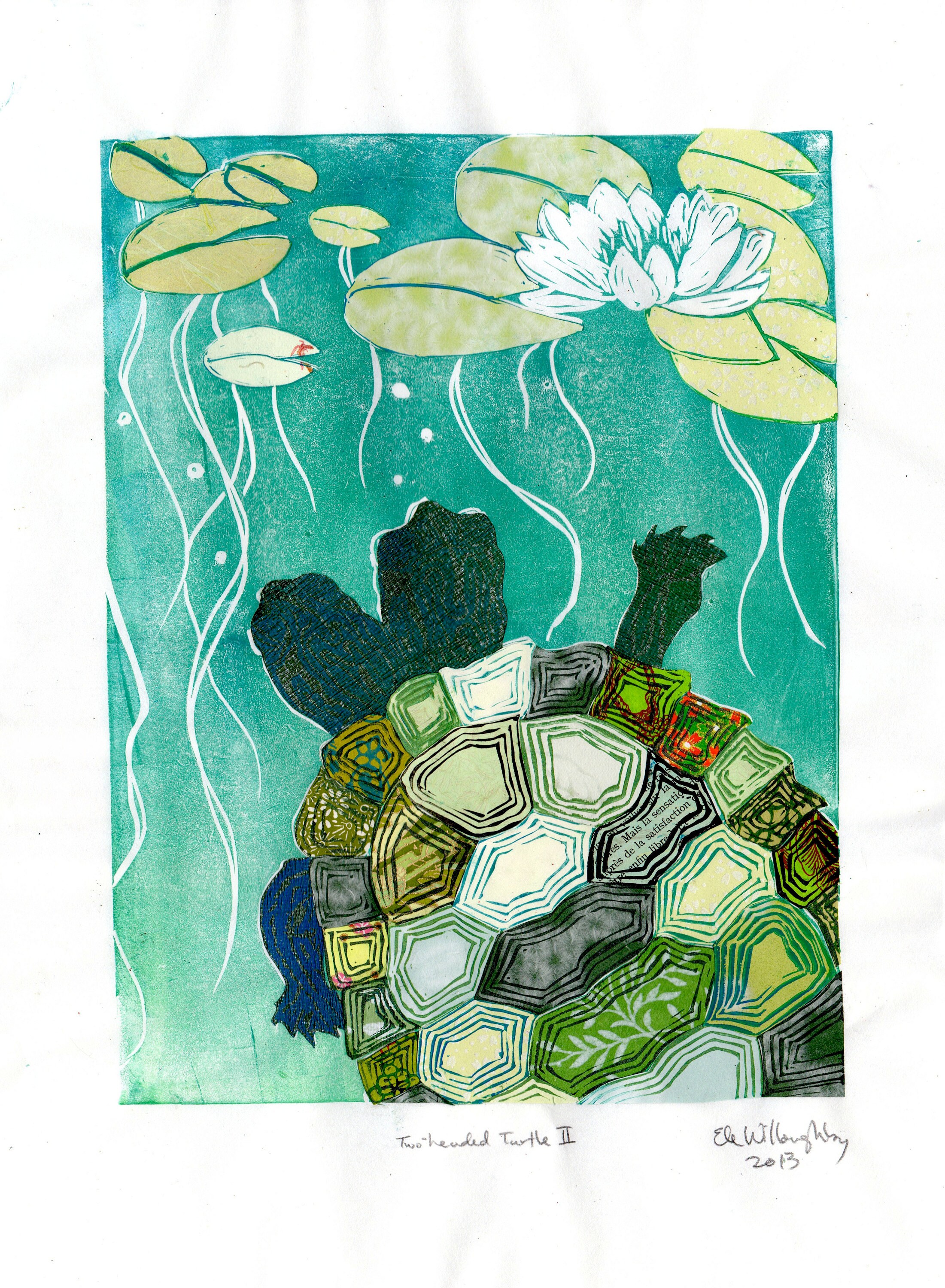 Two-headed Turtle Block Print With Mixed Papers Lino Block - Etsy Canada