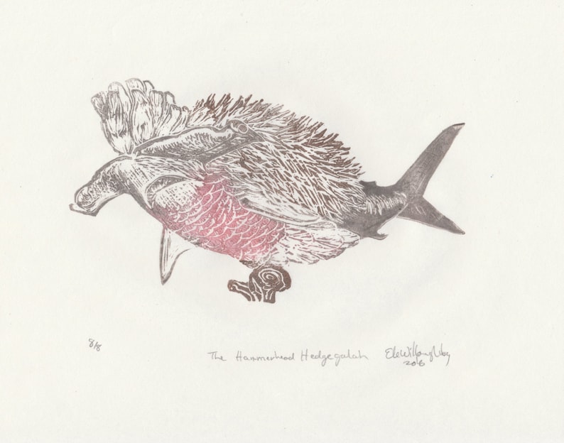 The Hammerheadhedgegalah Composite Creature Linocut Part - Etsy