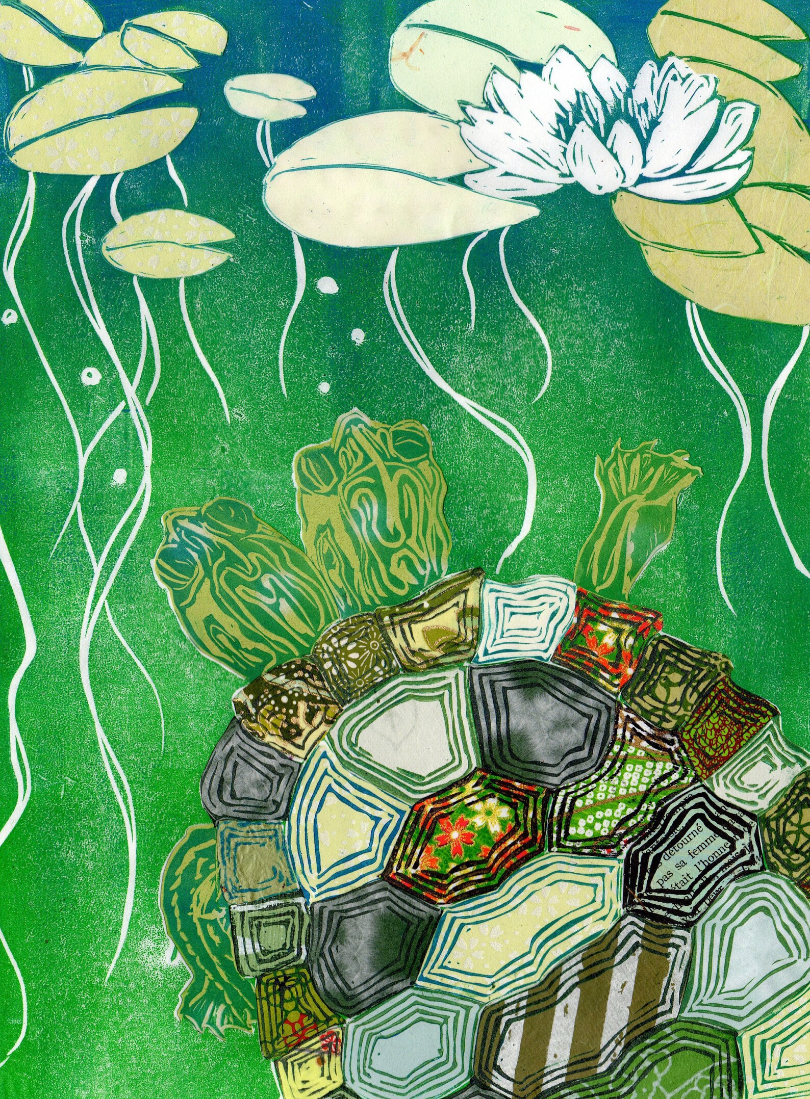 Two-headed Turtle Block Print With Mixed Papers Lino Block | Etsy Canada