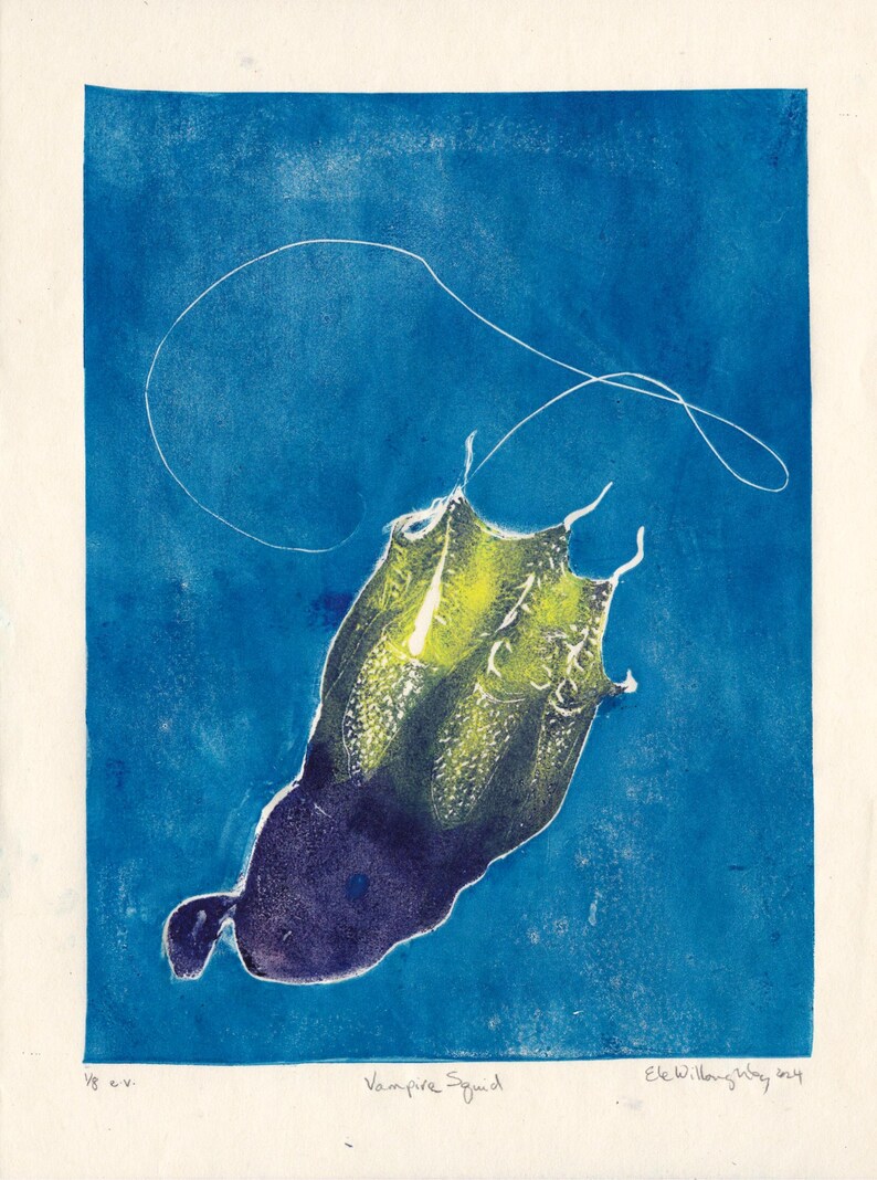 Vampire Squid Lino Block Print - Etsy