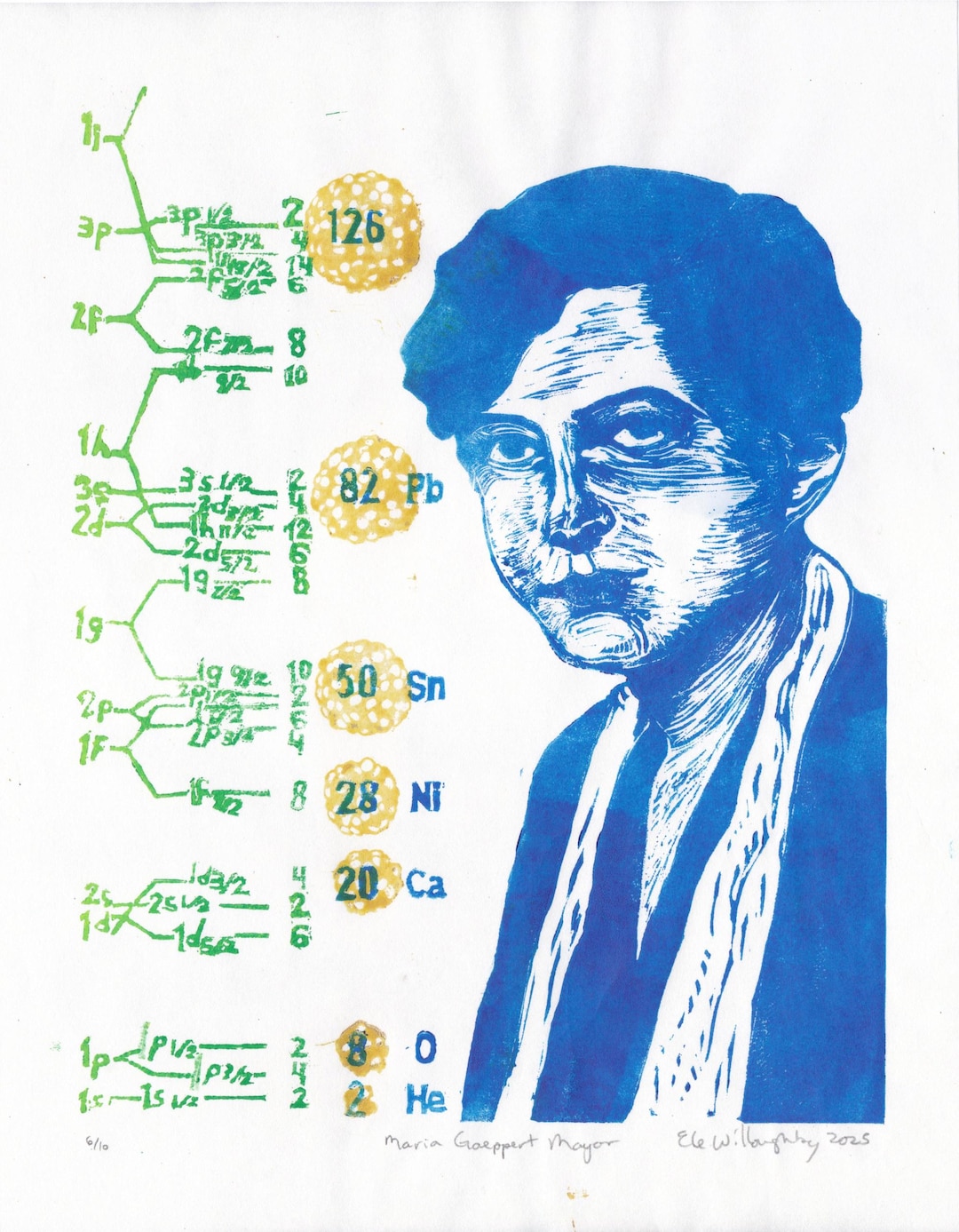 Maria Goeppert Mayer Lino Block Print: Women in Science, Nobel Laureate ...