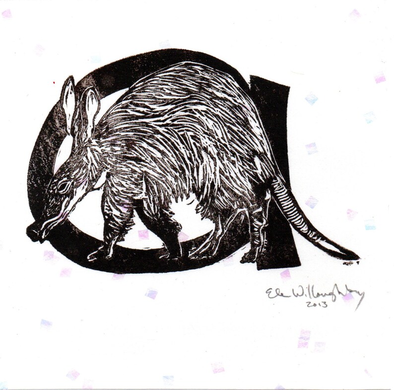 Aardvark A Monogram Linocut Alphabet Typographical Lino Block - Etsy Sweden