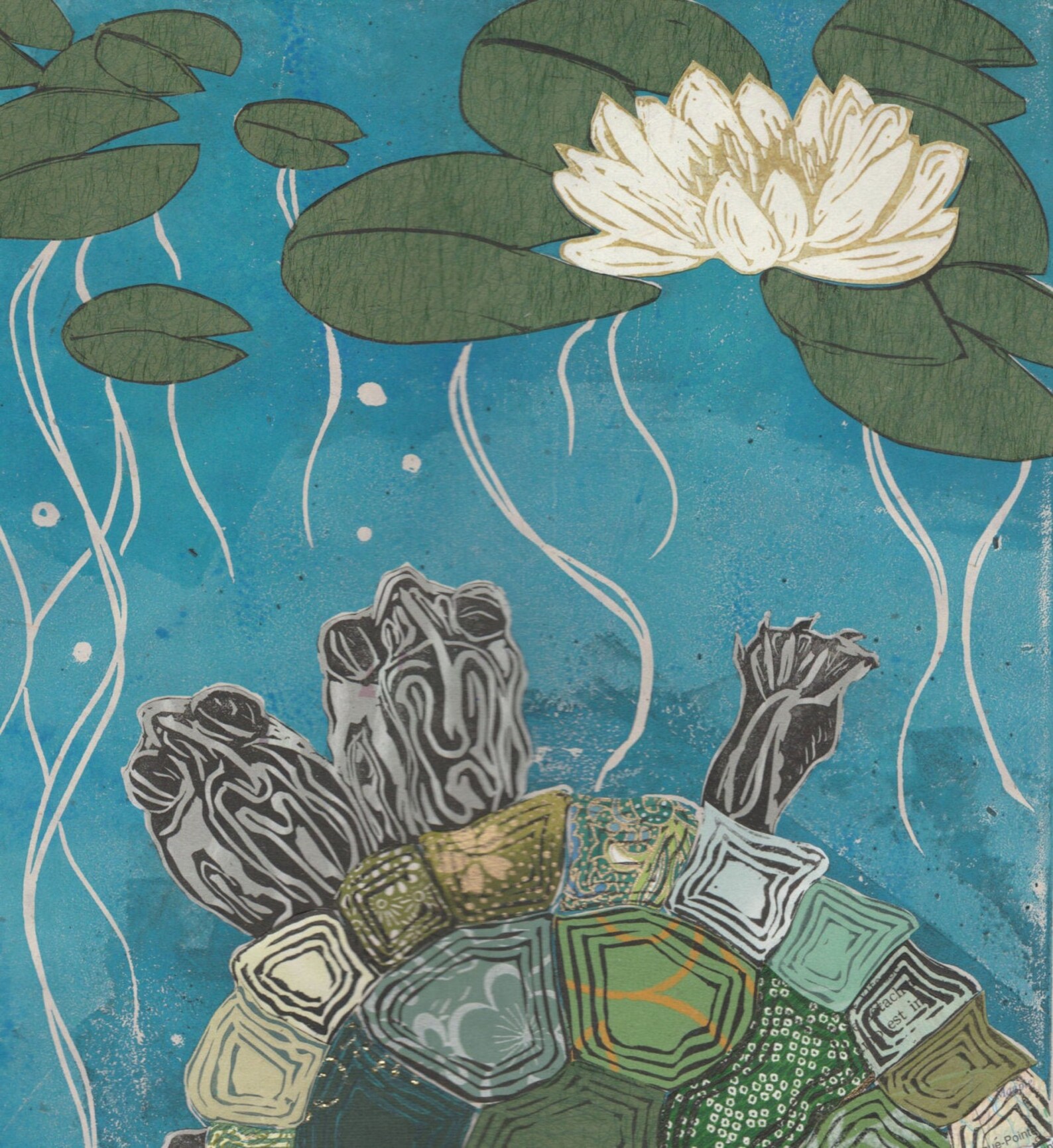 Two-headed Turtle Block Print With Mixed Papers Lino Block - Etsy Canada