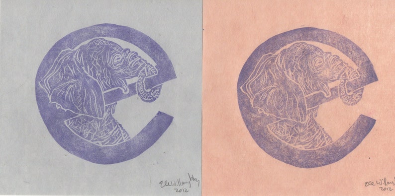 Elephant E Monogram Linocut Alphabet Typographic Lino Block - Etsy