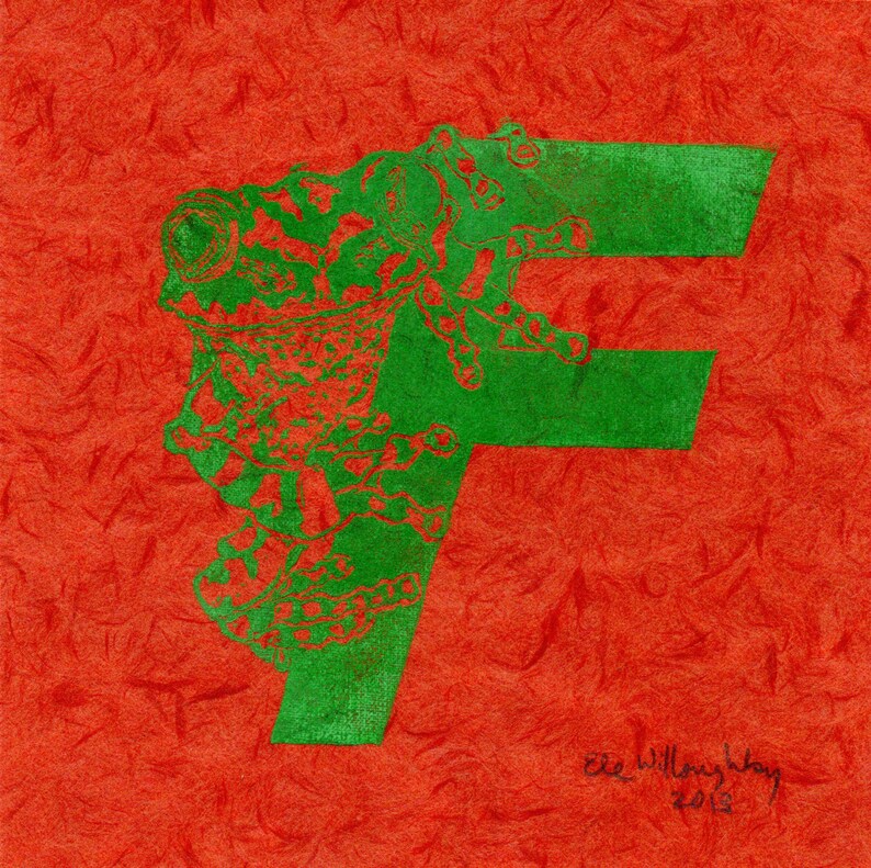 Frog F Monogram Print Alphabet Animals Typographical Lino | Etsy