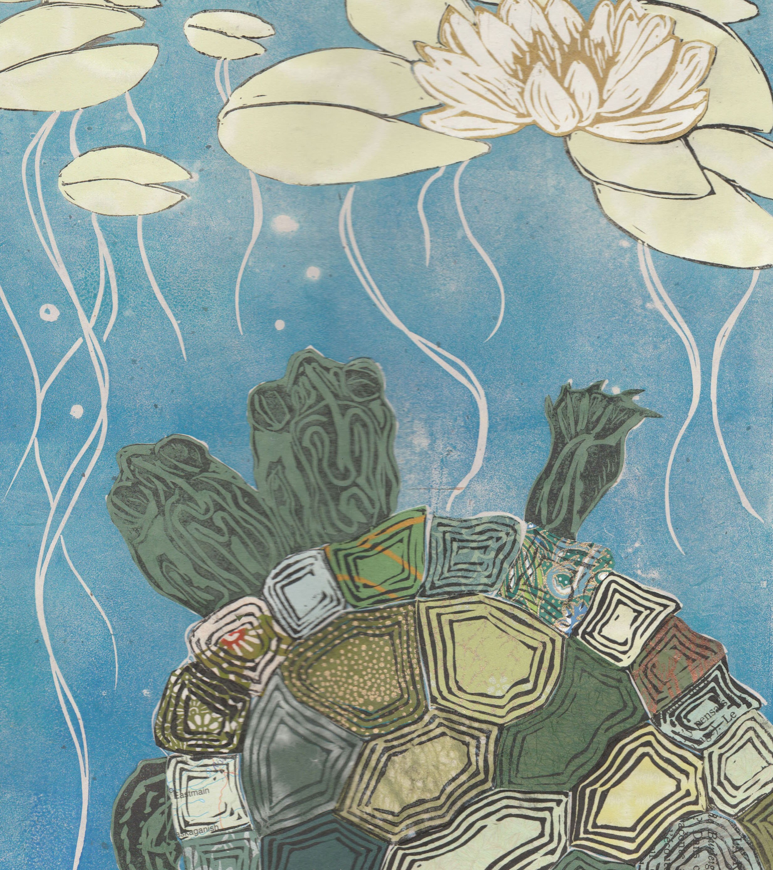Two-headed Turtle Block Print With Mixed Papers Lino Block - Etsy Canada