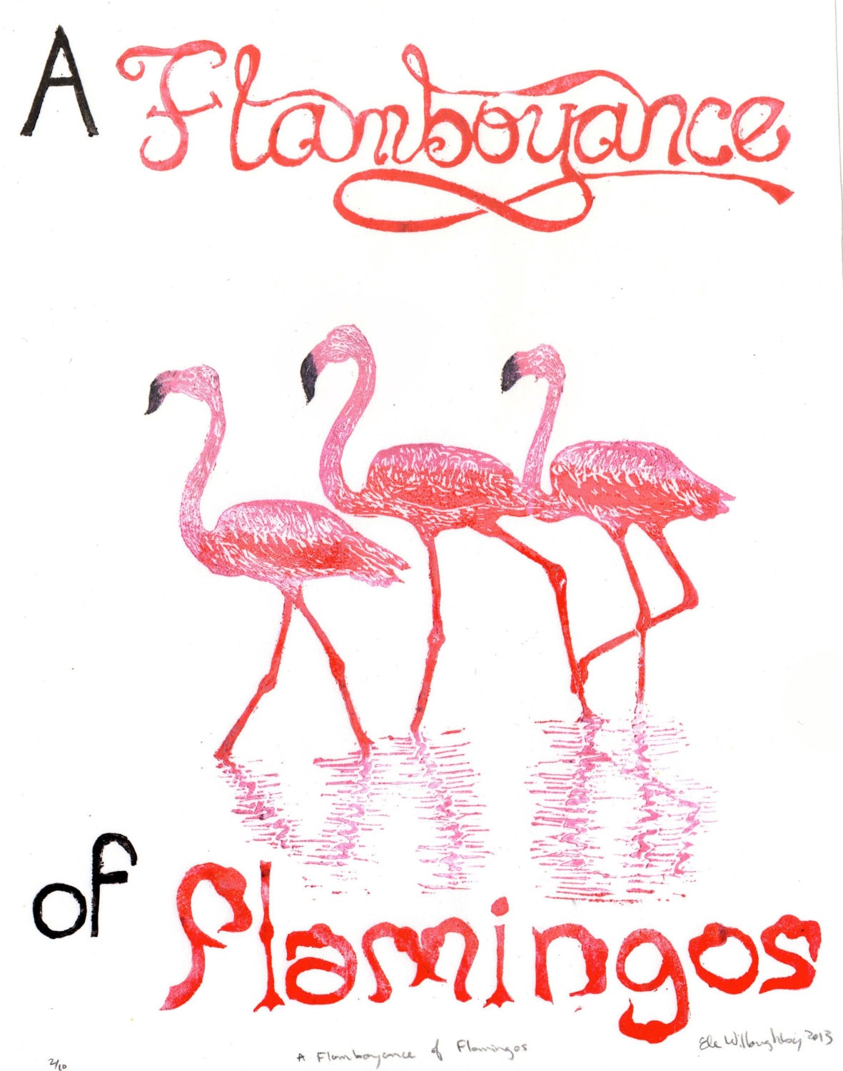 A Flamboyance of Flamingos Linocut Terms of Venery | Etsy