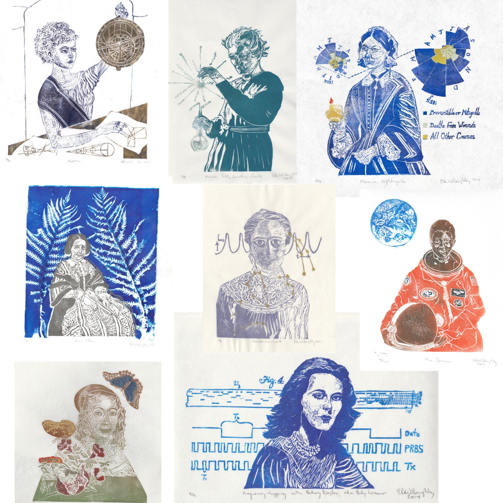 Lise Meitner and Nuclear Fission Print, History of Physics, Lino Block ...