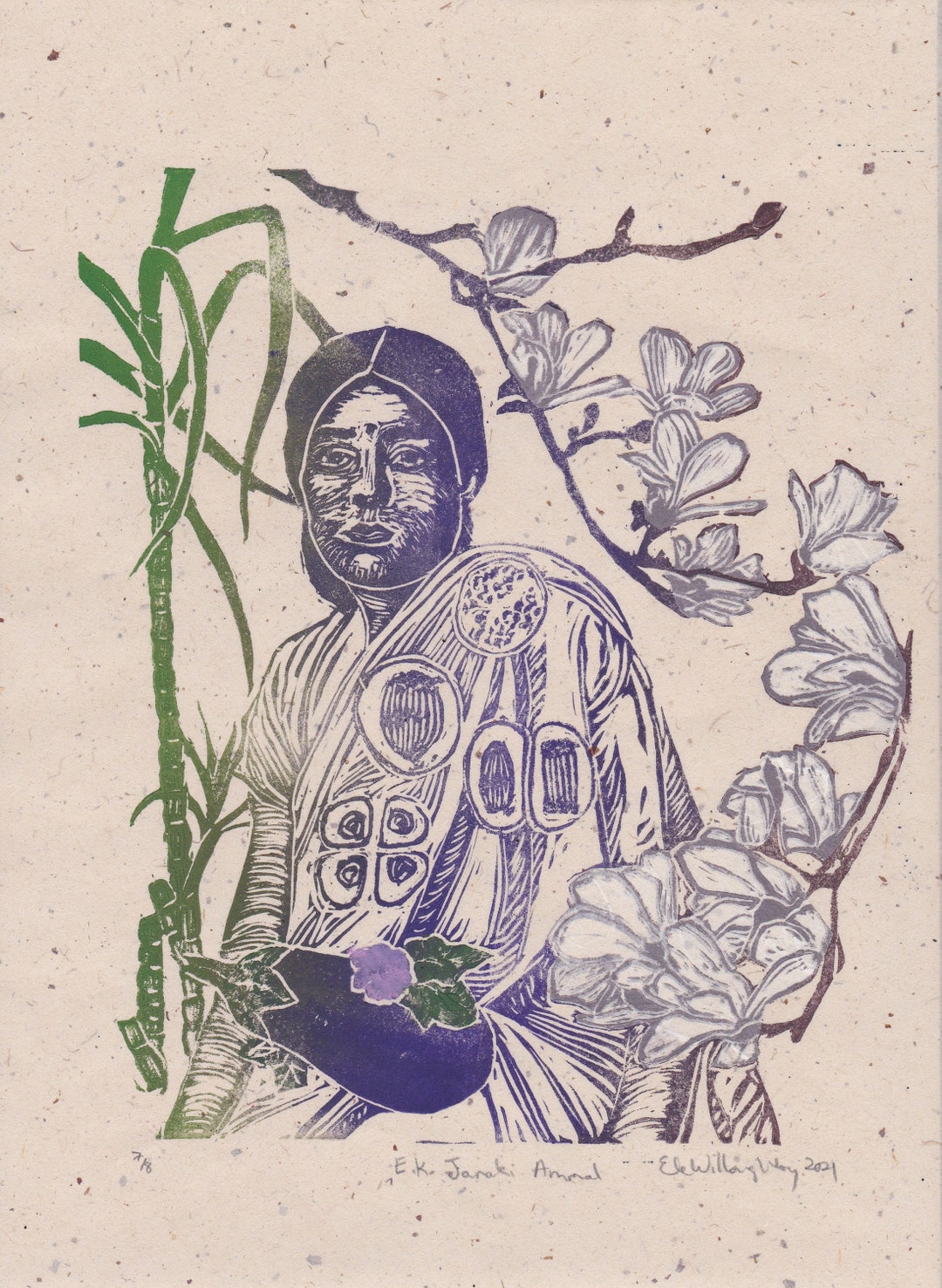 Lino Block Print of Indian Botanist Janaki Ammal, Trailblazing Woman in ...